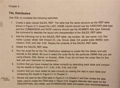 Chapter 3 Tal Distributors Use Sql To Complete The