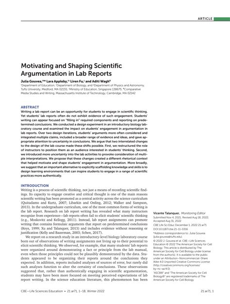 Pdf Motivating And Shaping Scientific Argumentation In Lab Reports