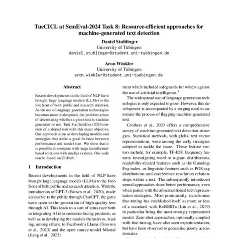 TueCICL At SemEval Task Resource Efficient Approaches For Machine Generated Text
