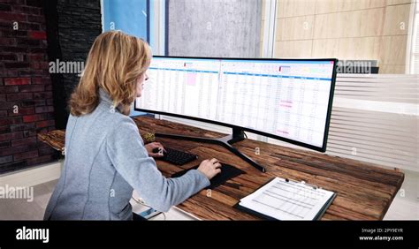 Data Analyst Woman Using Spreadsheet Stock Photo Alamy