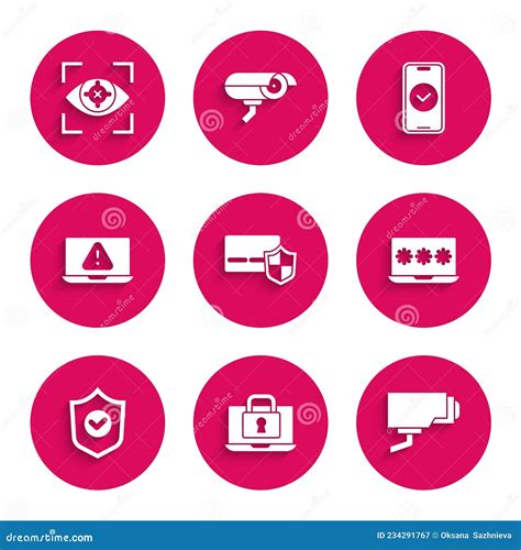 Set Credit Card With Shield Laptop And Lock Security Camera Password Shield Check Mark