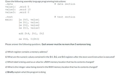 solved given the following assembly language programming