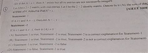 let a be a 2×2 matrix with real entries let i be the 2×2 identity matrix