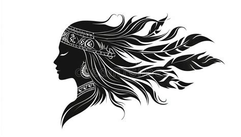 Black Silhouette Of A Native American Tribal Tattoo Featuring A Woman