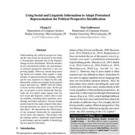 Using Social And Linguistic Information To Adapt Pretrained Representations For Political