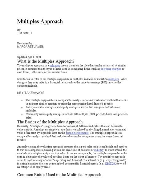 what is the multiples approach pdf valuation finance price