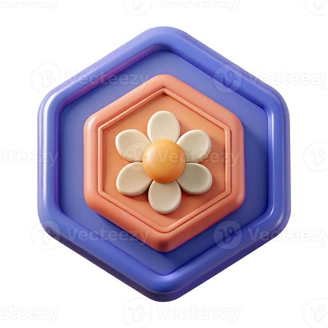 Stunning Nordic Hexagonal Badge With A Stylized Flower Clean Lines Minimal Design With
