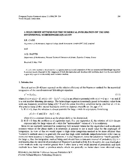 Pdf A High Order Method For The Numerical Integration Of The One Dimensional Schrödinger Equation