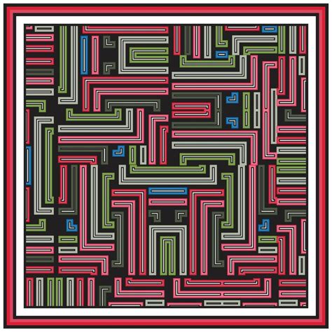 A Colorful Geometric Pattern Featuring Interlocking Lines In Various Widths And Shades Including