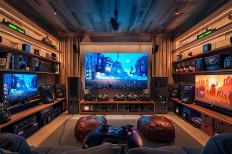 Premium Photo Console Gaming Setup With Multiple Controllers Cha