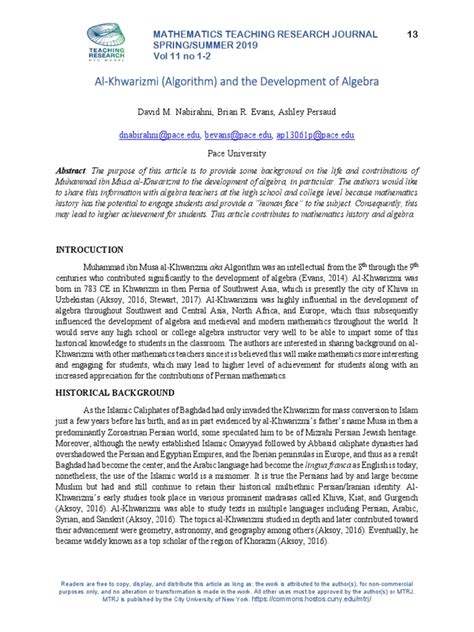 Al Khwarizmi Algorithm And The Development Of Algebra Download Free