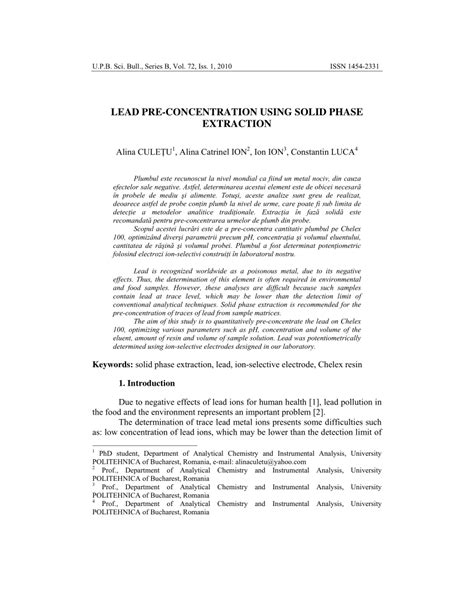 Pdf Lead Pre Concentration Using Solid Phase Extraction