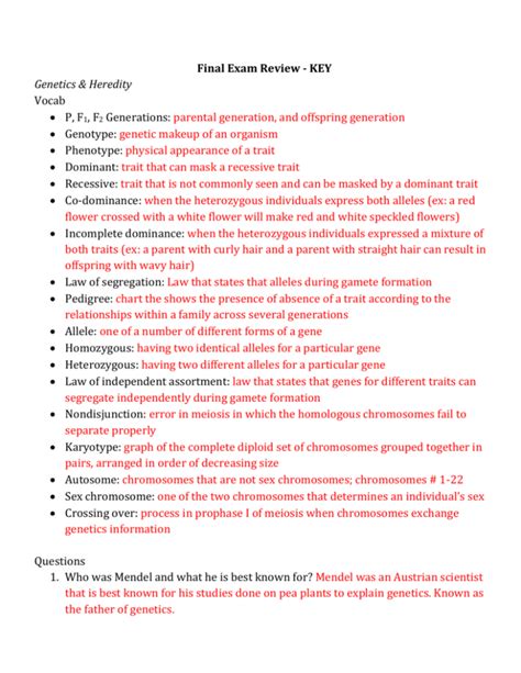 Biology Final Exam Study Guide KEY