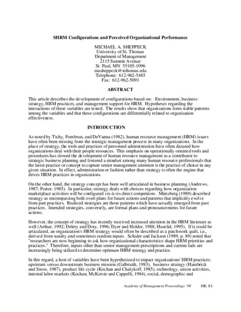 Pdf Shrm Configurations And Perceived Organizational Performance