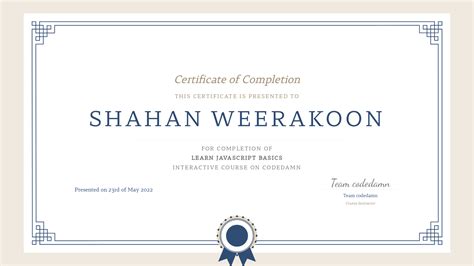 shahan weerakoon s certification for learn javascript basics codedamn