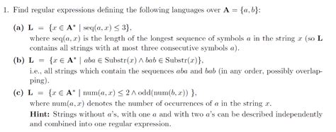 solved 1 find regular expressions defining the following