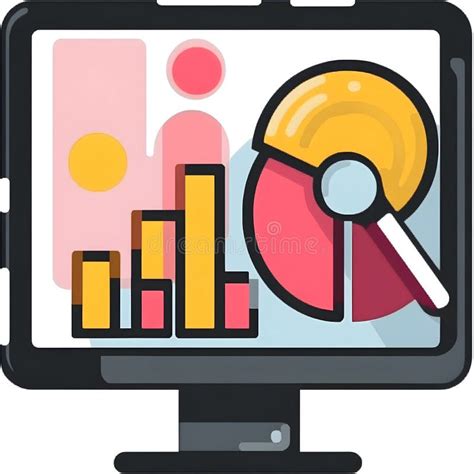 An Illustrated Computer Monitor Displays Graphs And Charts Representing Data Analysis Or