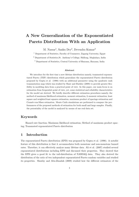 Pdf A New Generalization Of The Exponentiated Pareto Distribution With An Application