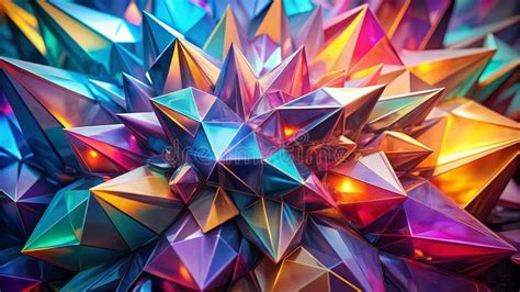 Abstract Iridescent Geometric Crystal Structure 3d Render Geometric Pattern Digital Art