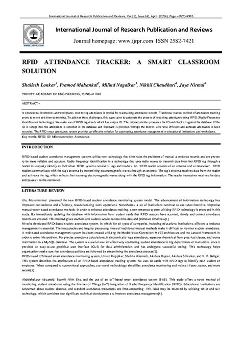 Rfid Attendance Tracker A Smart Classroom Solution Sppu Research
