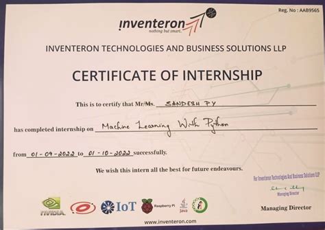 Machinelearning Python Certificateofcompletion Internship Sandesh P Y