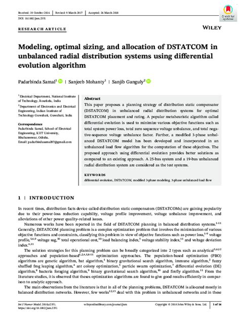 Pdf Modeling Optimal Sizing And Allocation Of Dstatcom In