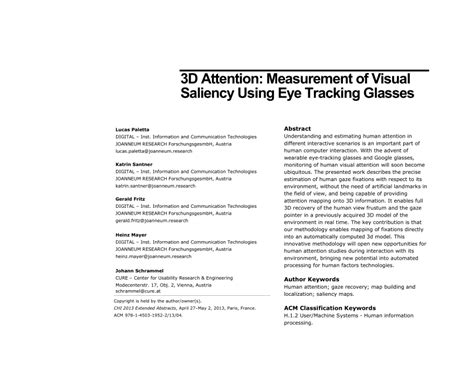 Pdf 3d Attention Measurement Of Visual Saliency Using Eye Tracking Glasses