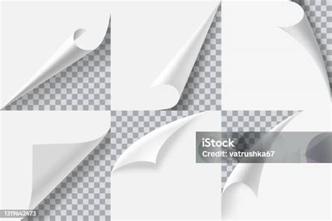 페이지 모서리입니다 현실적인 말린 종이 가장자리 박리 스티커 선회 책 페이지 투명 배경 벡터 세트가 있는 접힌 용지 모서리 모형