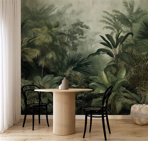 Serene Tropical Greenery Wallpaper Lush Botanical Jungle Wall Mural