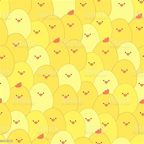 농장에 대한 귀여운 매끄러운 패턴은 Chikens의 군중과 함께 살고 있습니다 밝은 만화 벡터 여름 배경 벽지 채우기 아이 디자인 작은 뚱뚱한 노란색 부활절 치킨 가공의