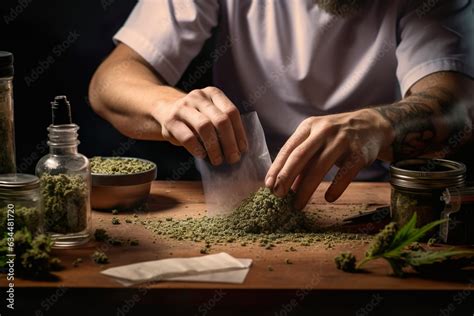 Preparing A Joint And Drug Paraphernalia Concept Theme With Close Up
