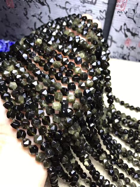 天然双眼金耀石钻石面刻面切面散珠半成品 Diy配件 黑曜石散珠子a 阿里巴巴