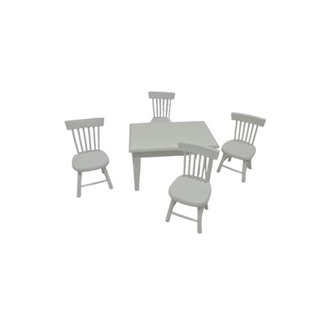 Мебели за куклена къща Маса с 4 стола Дърво Бяло Мащаб 1 12 Emag Bg