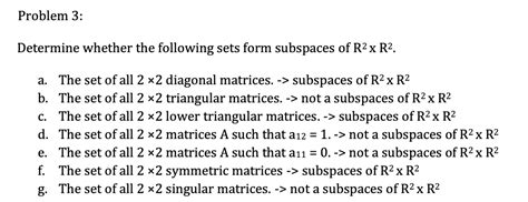 solved determine whether the following sets form subspaces