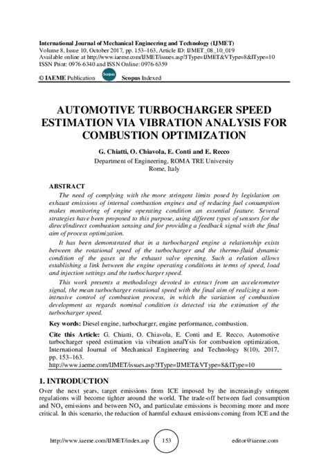 Pdf Automotive Turbocharger Speed Estimation Via Vibration Analysis For Combustion Optimization