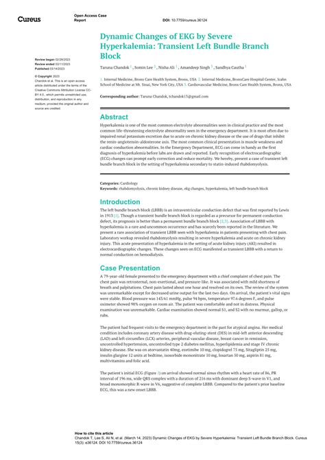 PDF Dynamic Changes Of EKG By Severe Hyperkalemia Transient Left Bundle Branch Block
