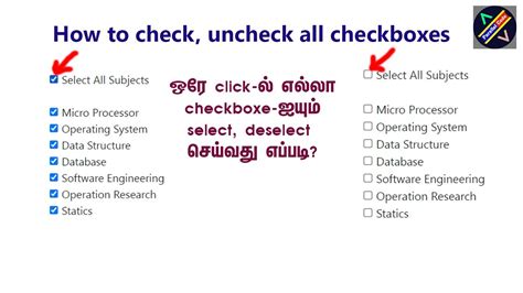 How To Select All Checkbox In Single Click In Tamil Check Uncheck All