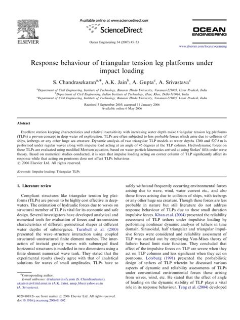 Response Behaviour Of Triangular Tension Leg Platforms Under Impact