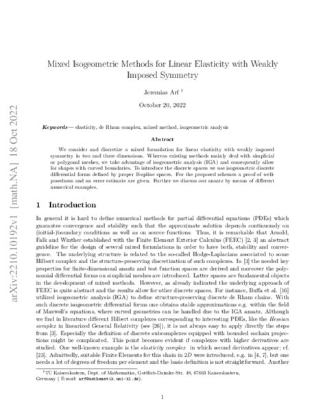Pdf Mixed Isogeometric Methods For Linear Elasticity With Weakly