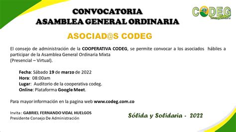 Convocatoria Asamblea 2022 Cooperativa Codeg