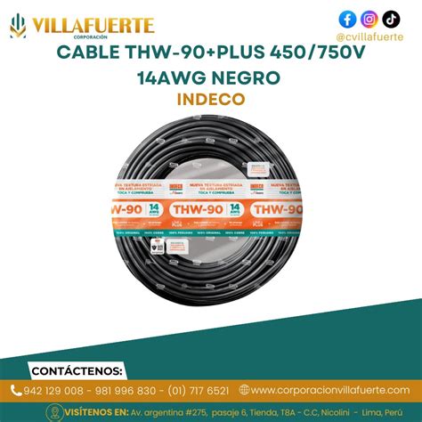 Cable Thw 90plus 450750v 14awg Negro Indeco