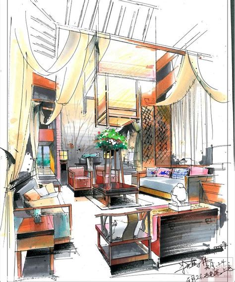 室内客厅手绘效果图马克笔 客厅手绘效果图笔 餐厅手绘效果图笔 大山谷图库