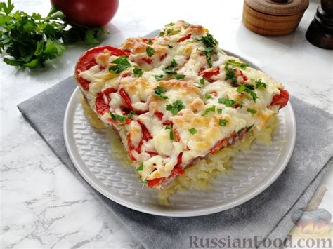 Рецепт Картофель запечённый с фаршем помидорами и сыром на