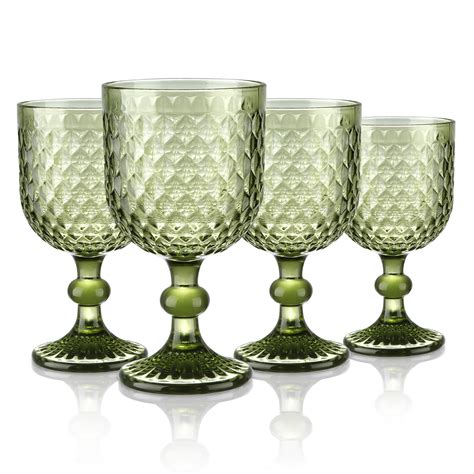 Joeyan Green Vintage Wine Glassescolored Romantic Water Goblet Glasses