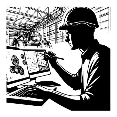 Vector Silhouette Of An Engineer Designing A New Product Using Cad Vector Silhouette Of An Engineer Designing A New Product Using Cad
