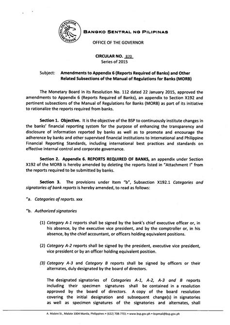 Bsp Circular No 870 Amendments To Appendix 6 Reports Required Of