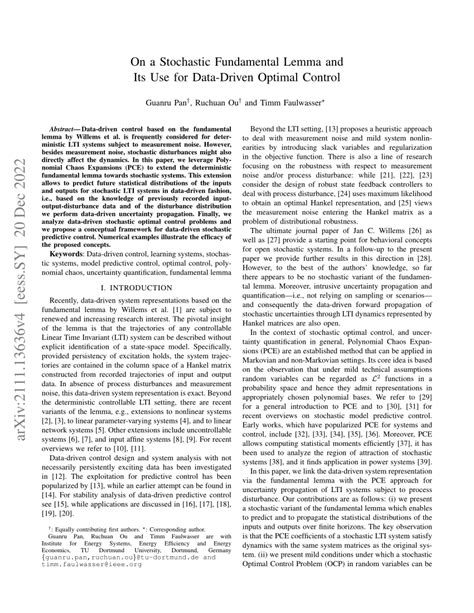 Pdf On A Stochastic Fundamental Lemma And Its Use For Data Driven Optimal Control