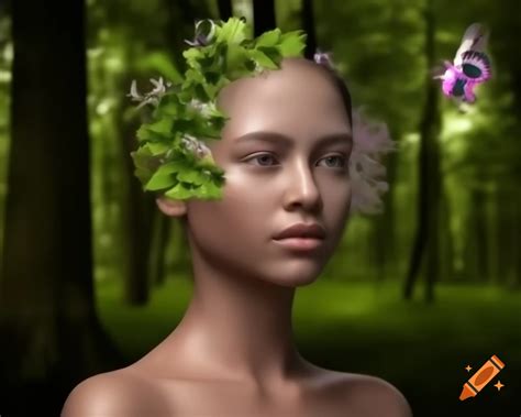3d Render Of Womans Face In Forest With Old Growth Trees Showcasing