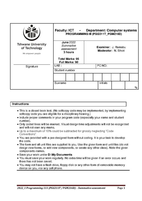 Pgg311t Pgm216d Summative Assessment Paper Signature Faculty Ict