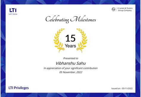 vibhanshu sahu on linkedin celebrating 15 years milestone in lti with